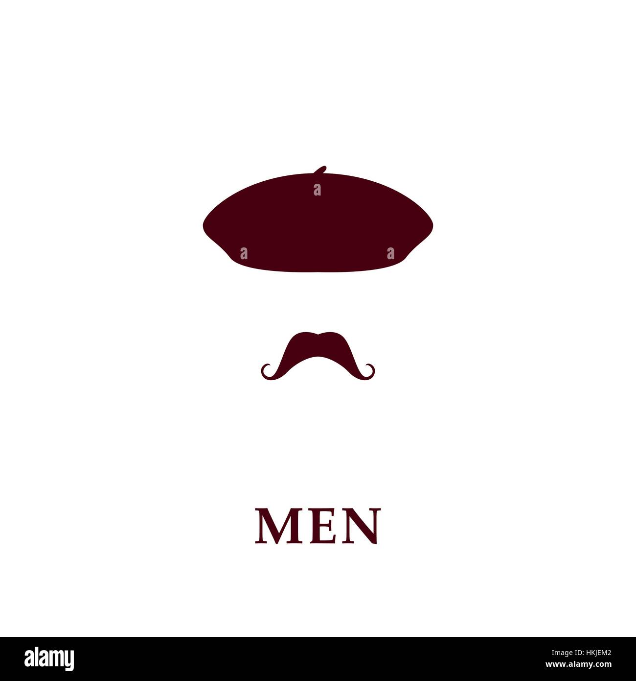 Fashion men beret and mustache icon in flat style. Vector illustration ...