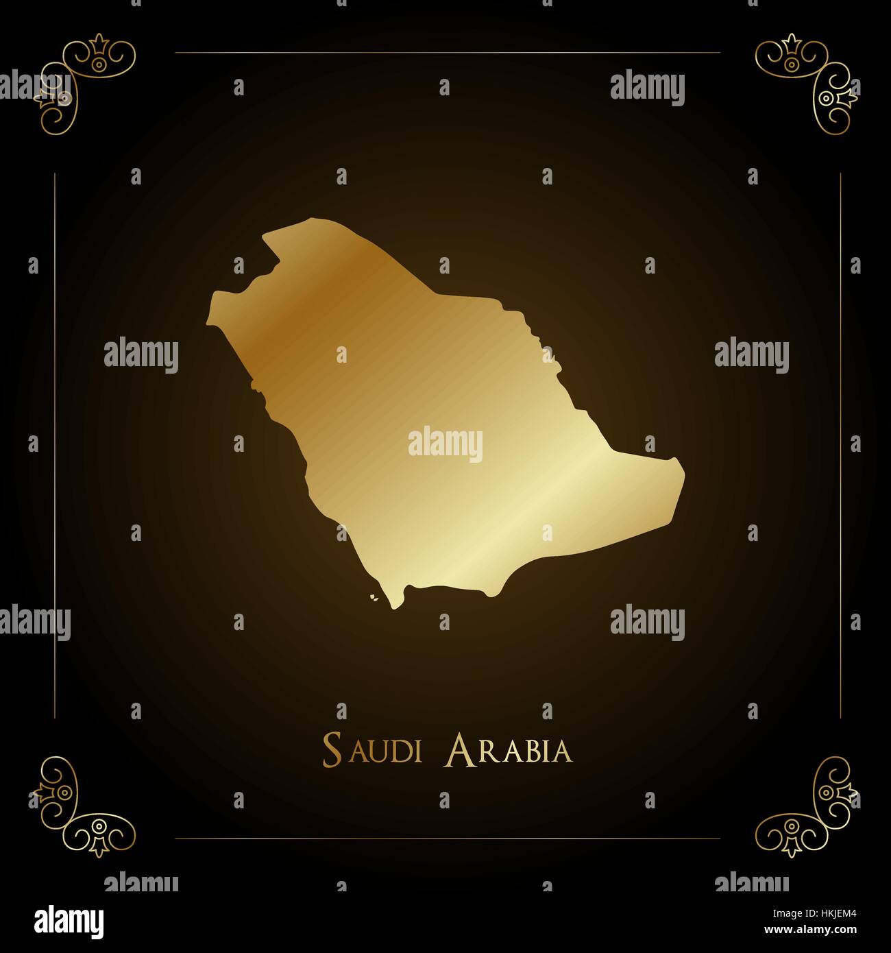 Saudi Arabia golden map. Luxurious design element, vector illustration ...