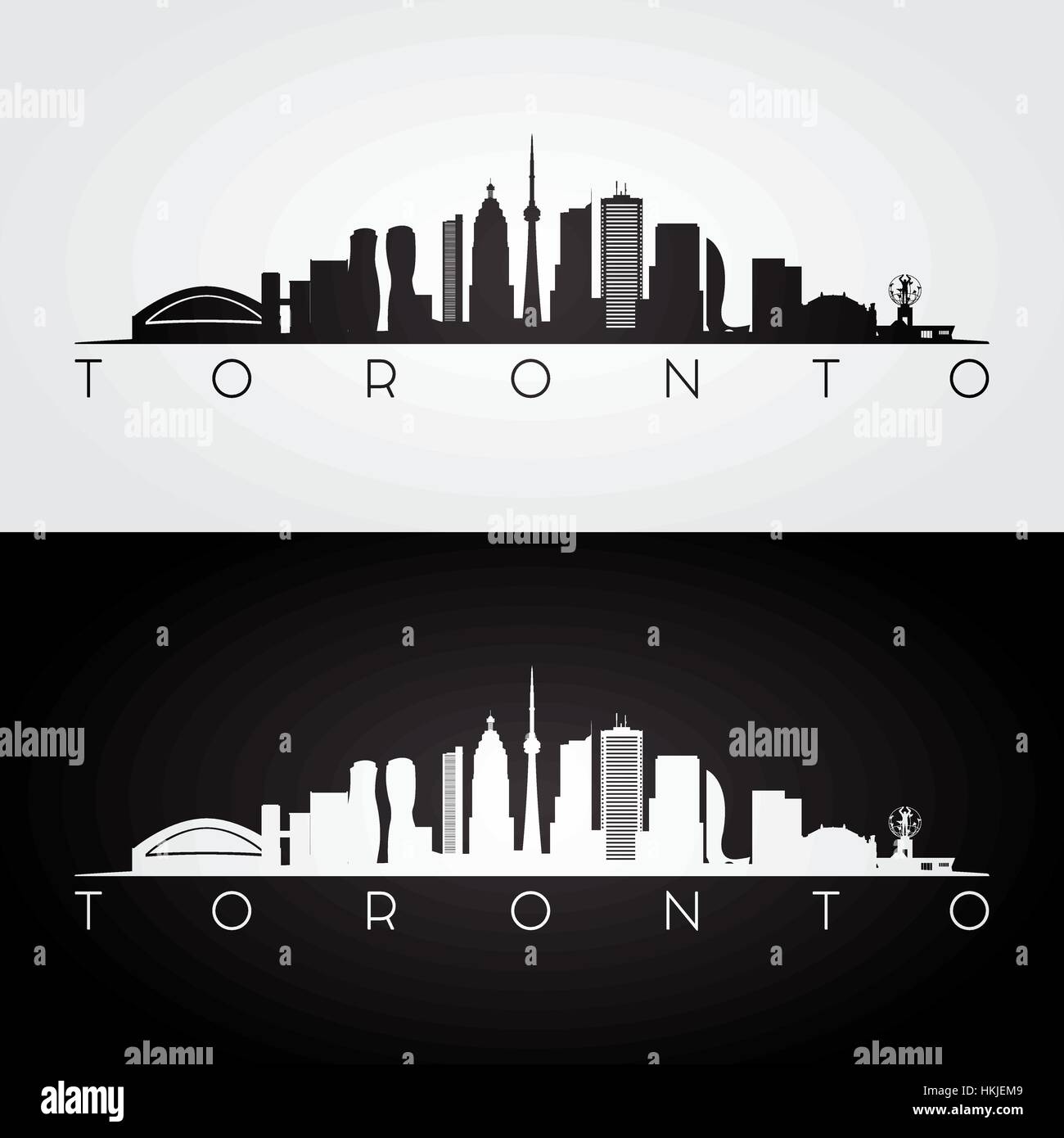Toronto skyline and landmarks silhouette, black and white design ...