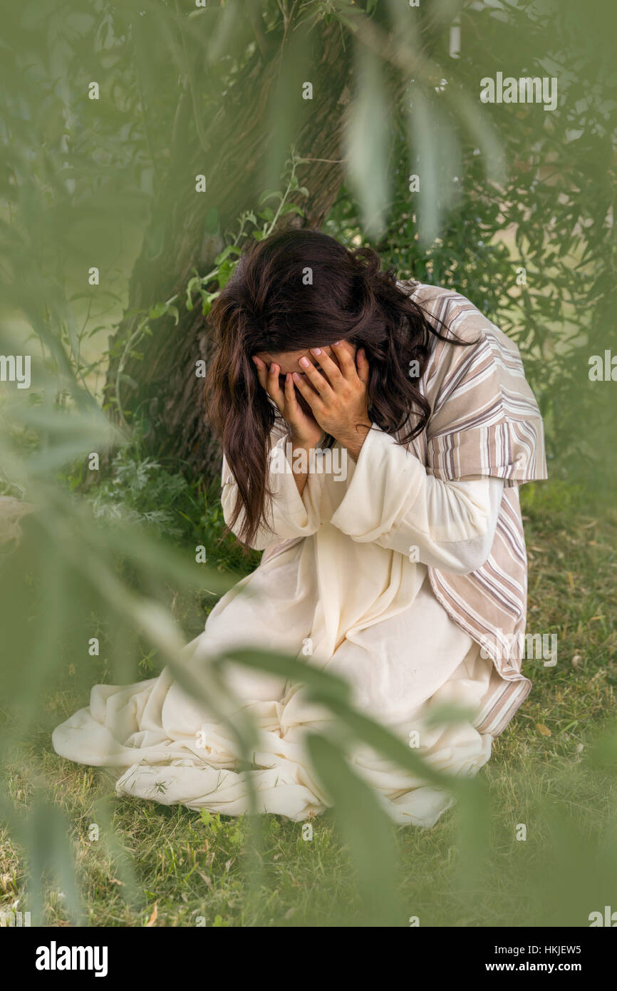 Jesus in agony praying in the garden of olives before his crucifixion ...