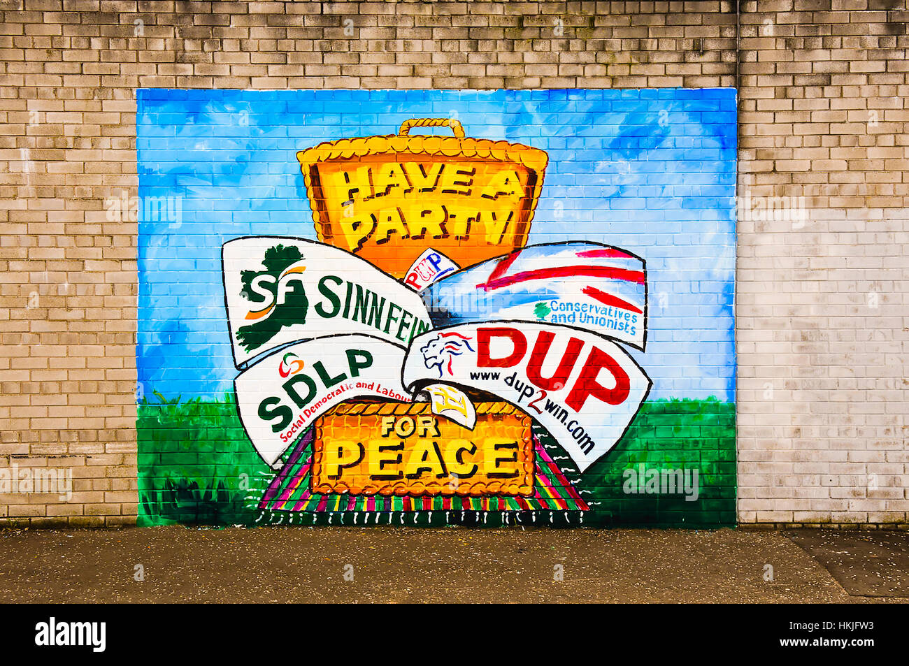 Belfast mural showing the four main Northern Ireland political parties ... Belfast mural showing the four main Northern Ireland political parties ...