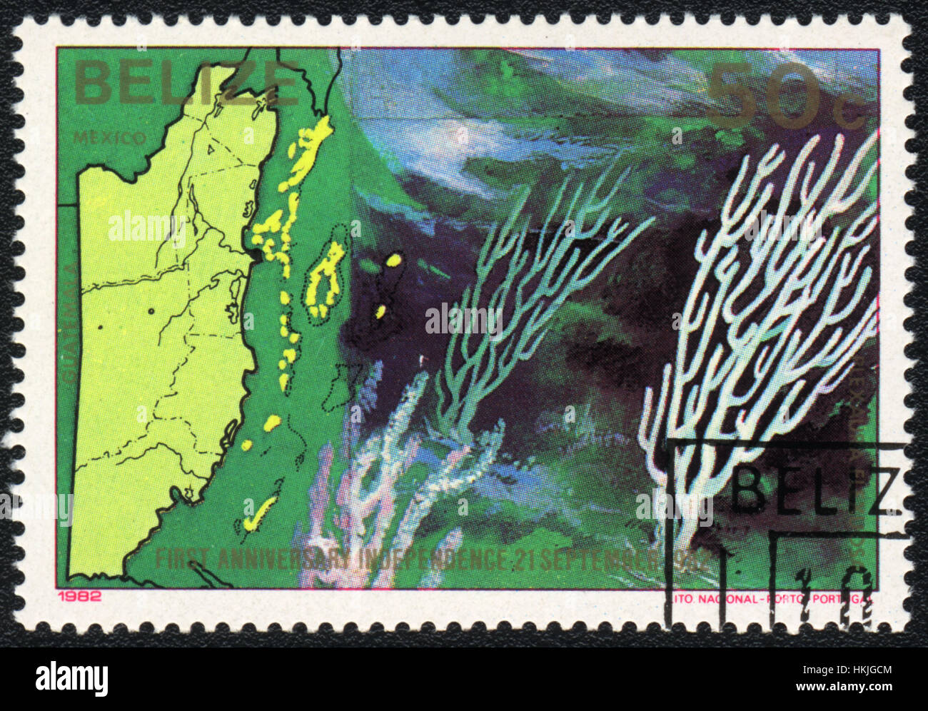 A postage stamp printed in Belize shows a Bent sea rod (Plexaura ...