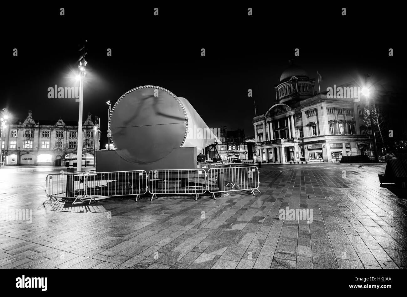 hull blade wind turbine night time at city hall Stock Photo - Alamy