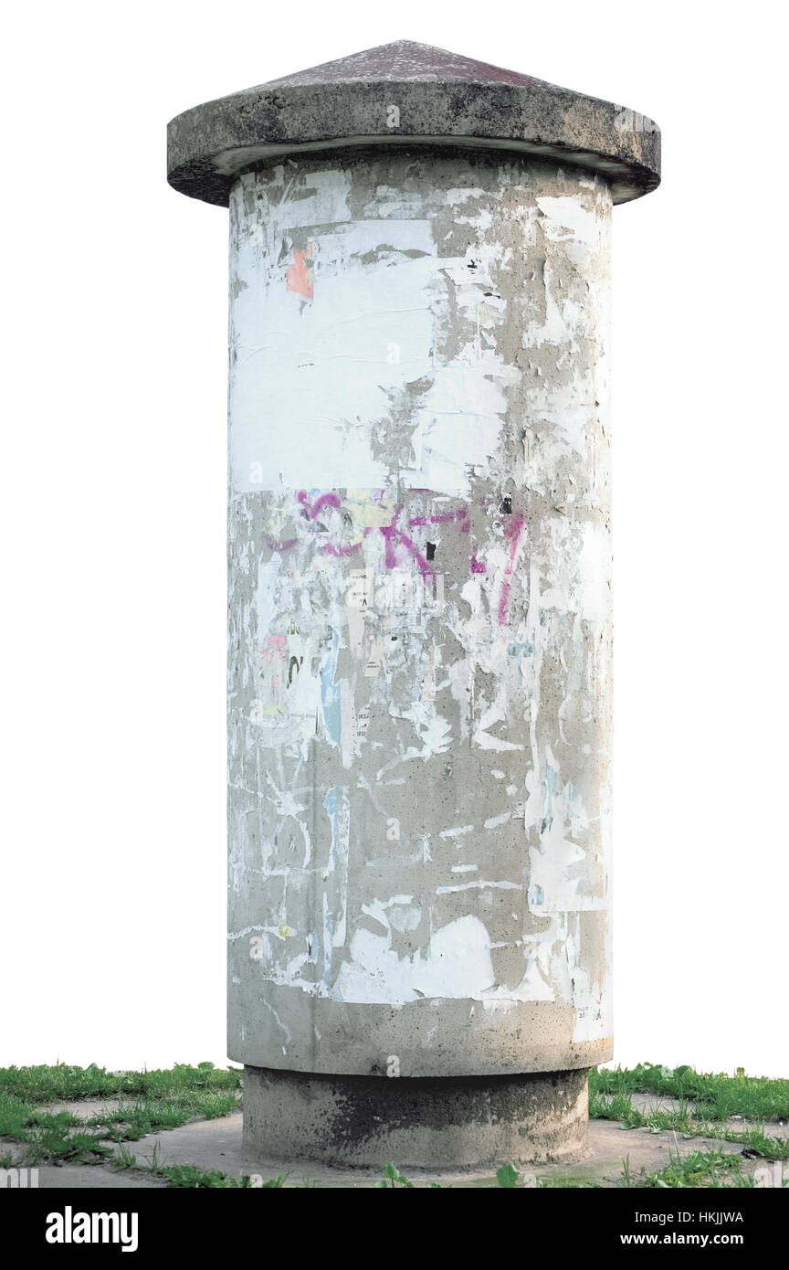 Litfass advertising pillar Morris column, weathered aged grunge light ...