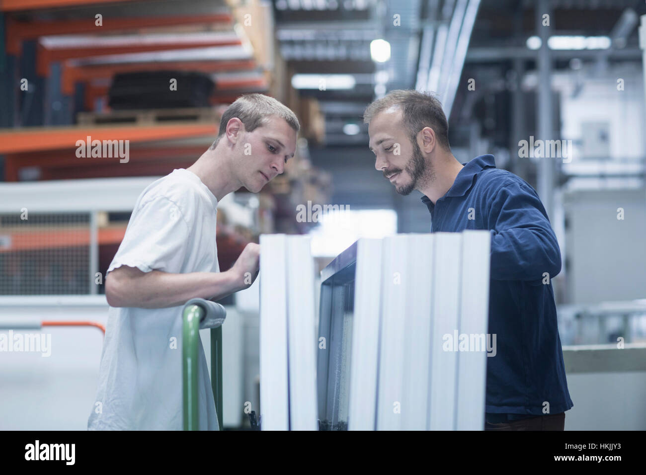 Store workers working in a distribution warehouse, Freiburg im Breisgau ...