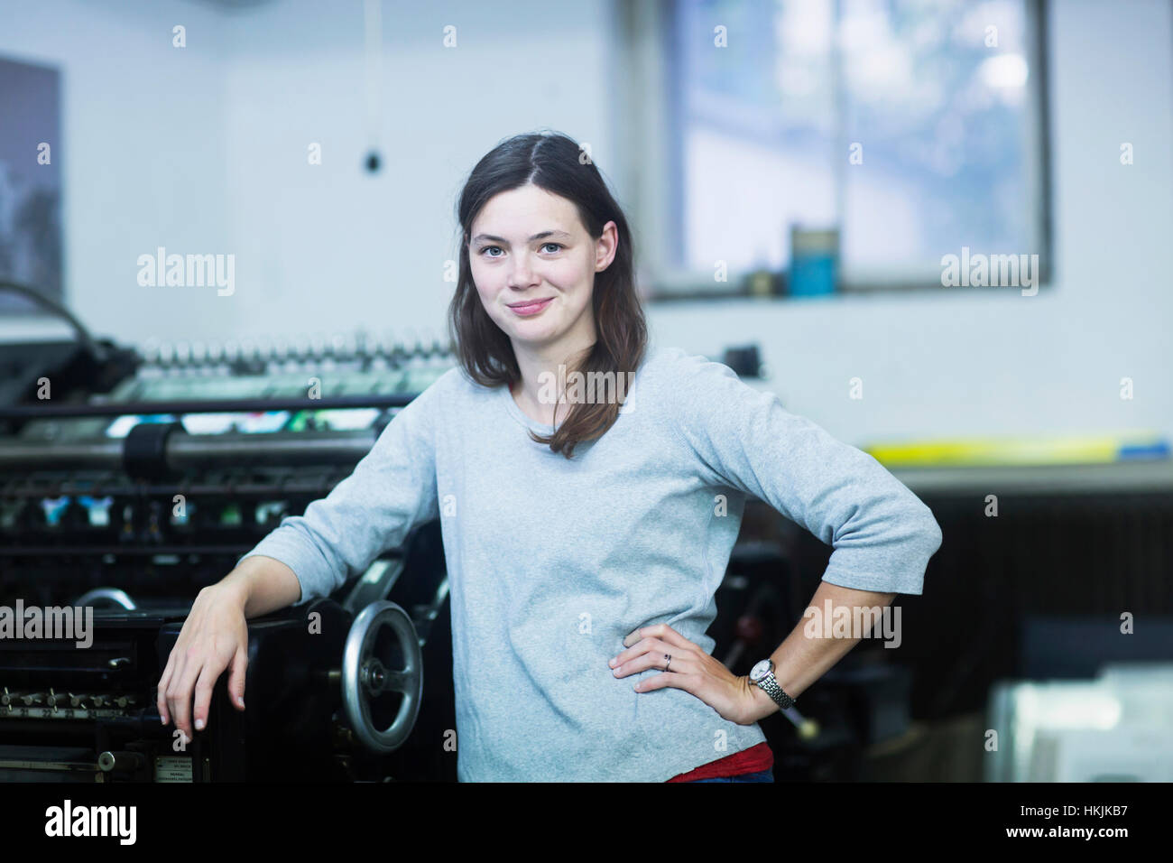 Portrait of a young engineer standing in the industry, Freiburg im ...