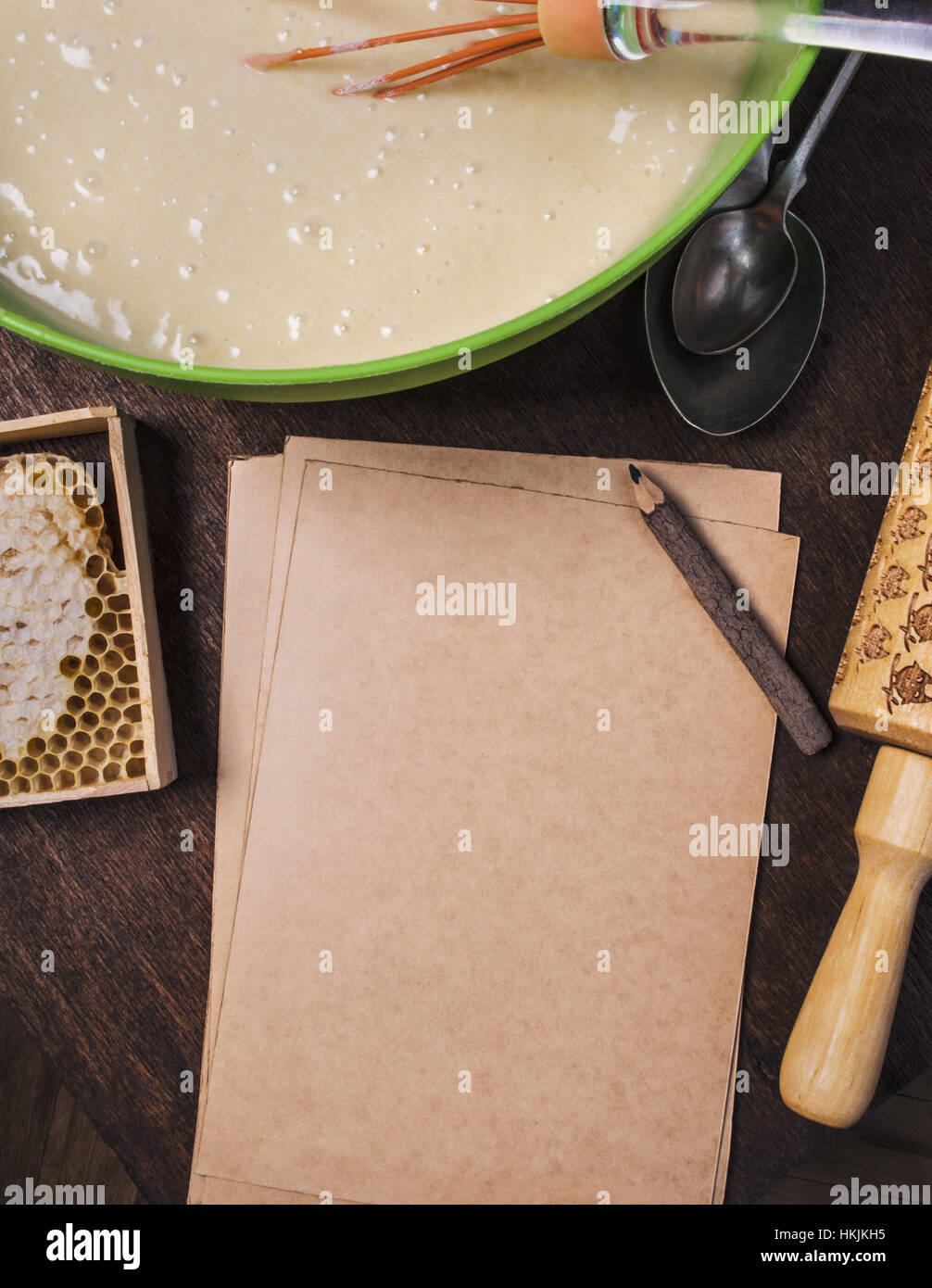 Ingredients for baking and blanked notepad for recipes Stock Photo - Alamy
