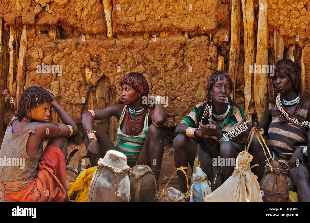 Hamar tribe people at Dimeka Market, South Omo, Ethiopia Stock Photo ...