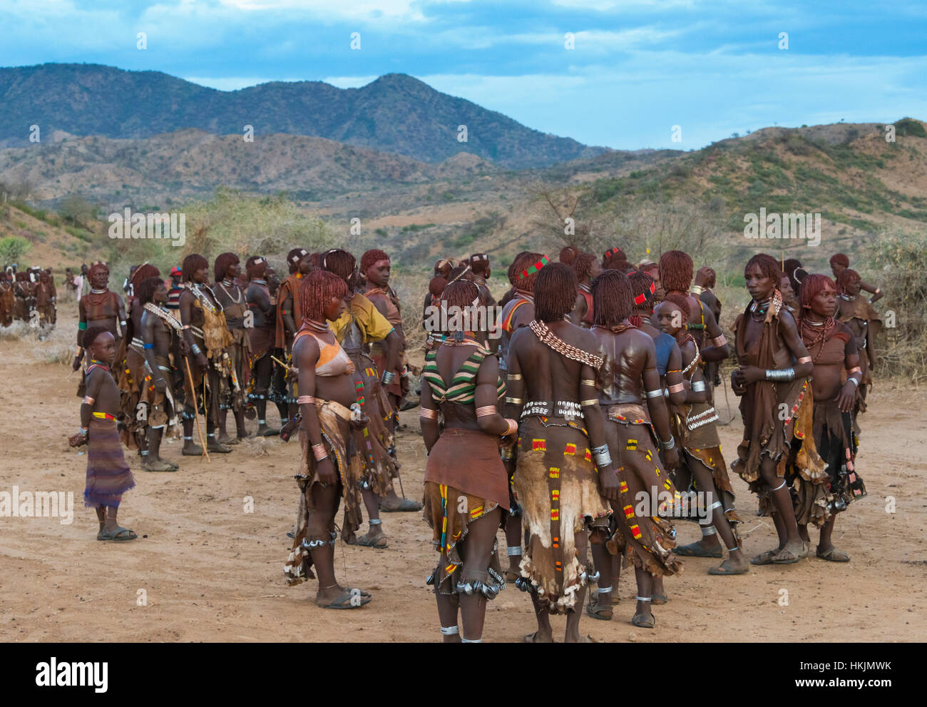 Hamar people at Cattle Jumping (a ceremonial event celebrating a Hamar ...