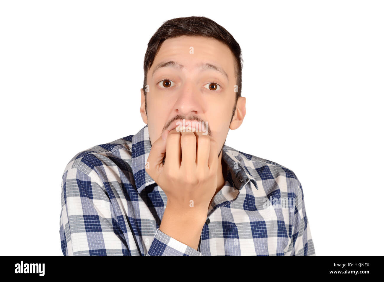 Portrait of a young man worried. Isolated white background Stock Photo ...