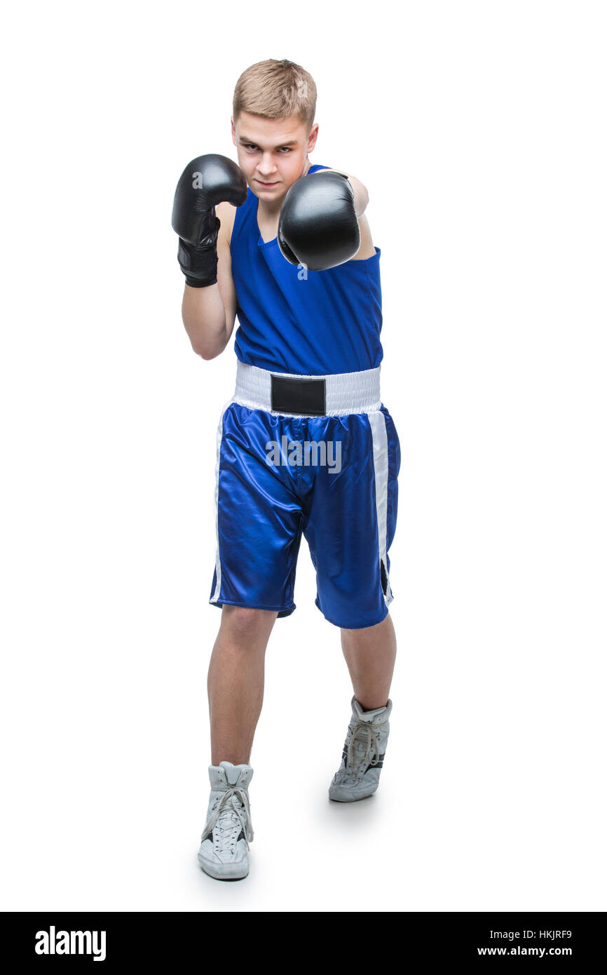 Young boxer sportsman in blue sport suit Stock Photo - Alamy