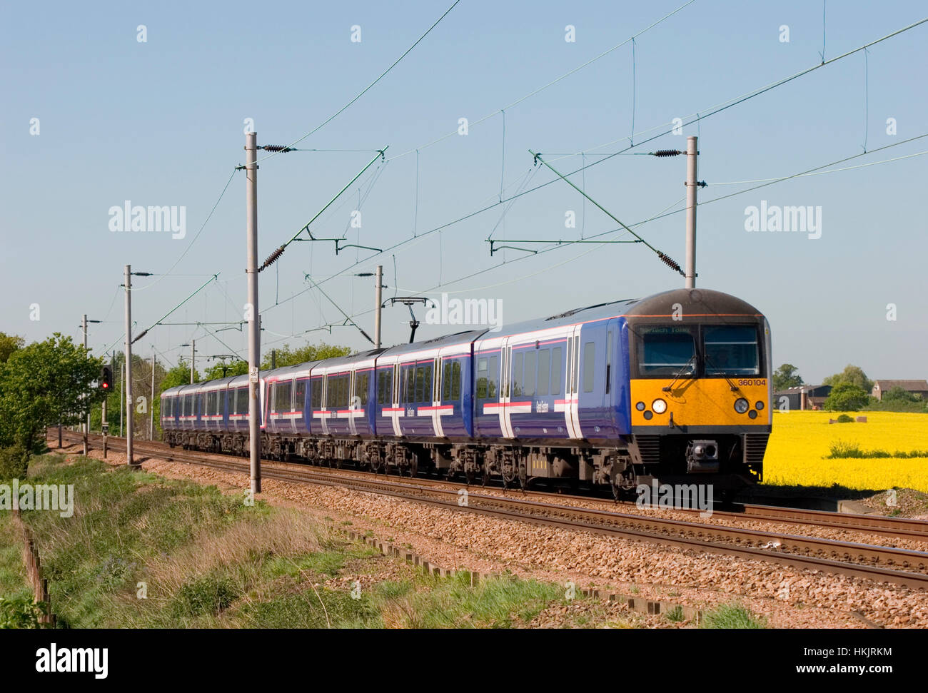 A class 360 Desiro electric multiple unit working a One Great Eastern service near Marks Tey ...