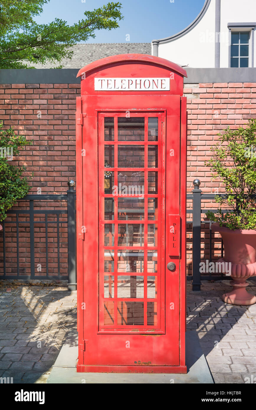Vintage style image of typical red telephone box Stock Photo - Alamy