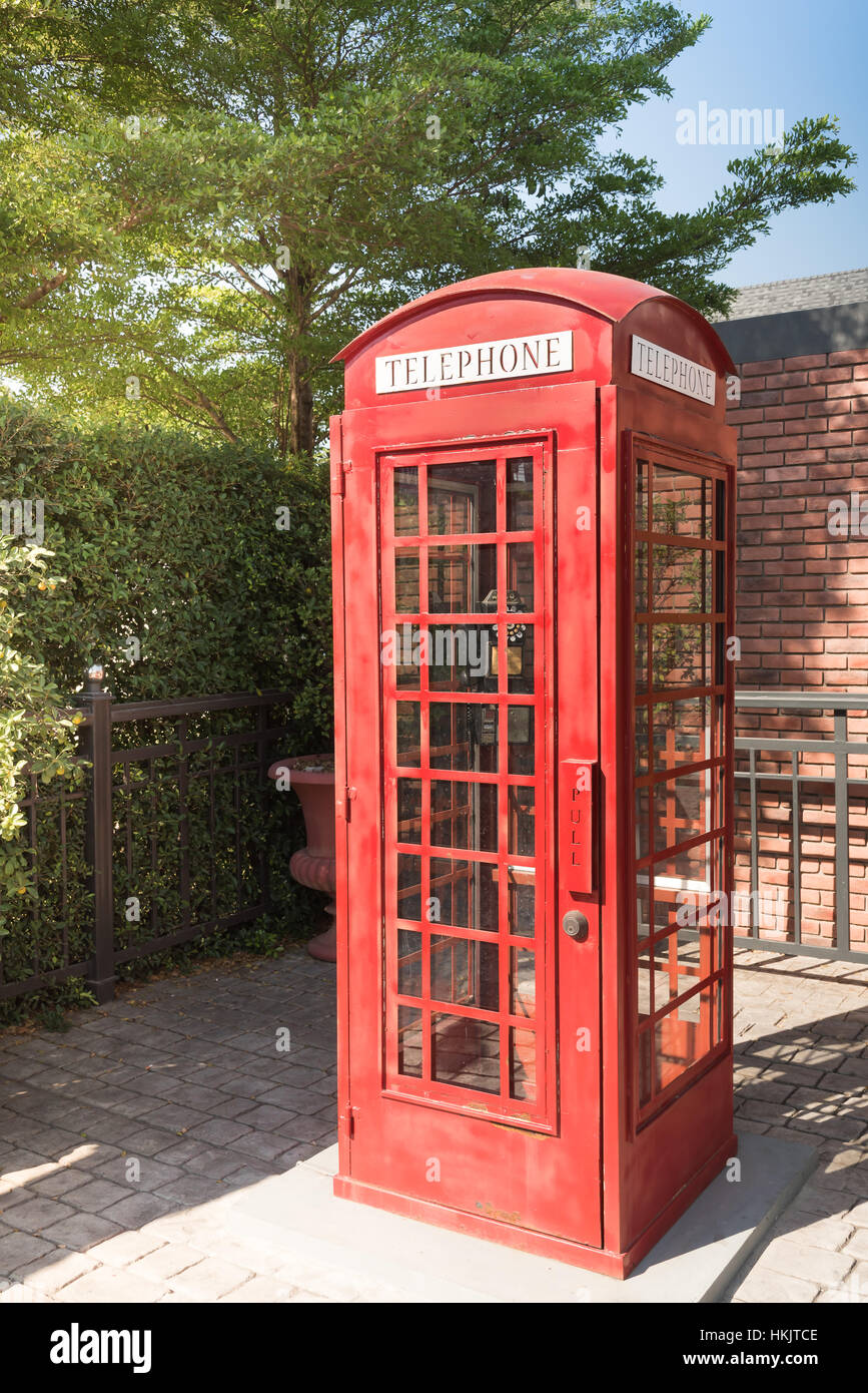 Vintage style image of typical red telephone box Stock Photo - Alamy