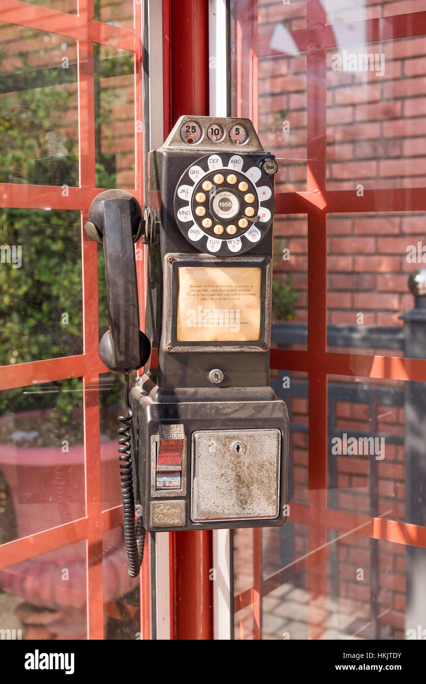 Vintage style image of typical red telephone box Stock Photo - Alamy