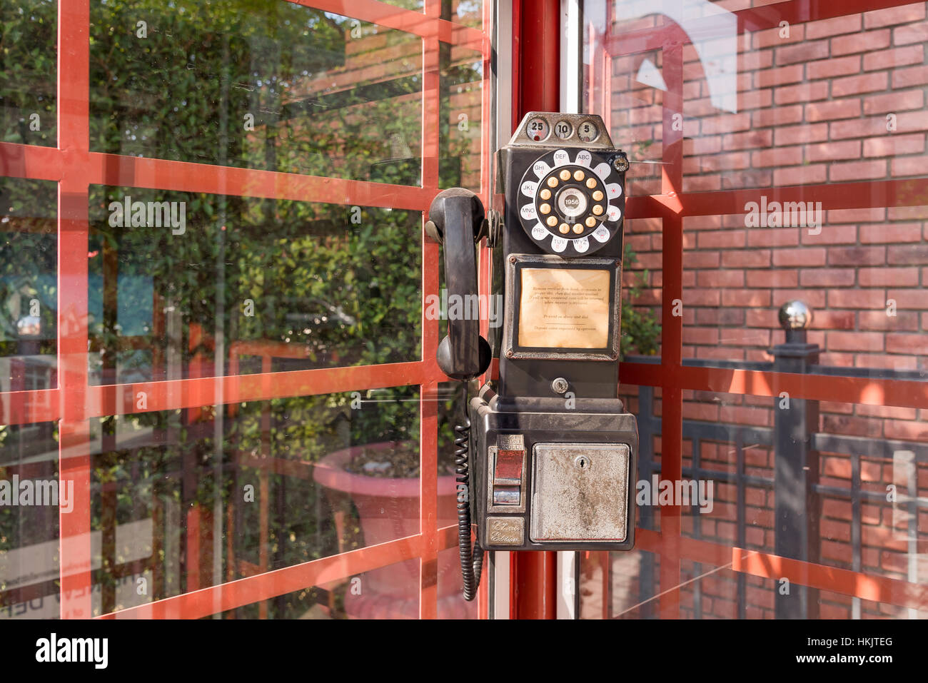 Vintage style image of typical red telephone box Stock Photo - Alamy
