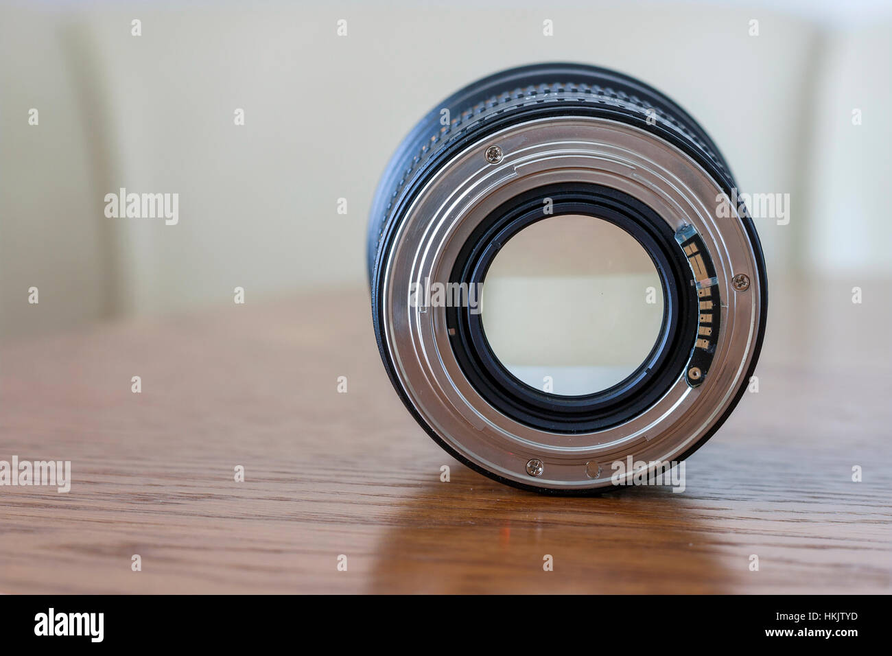 Camera portrait fix focus photo lens on dark wooden background Stock ...