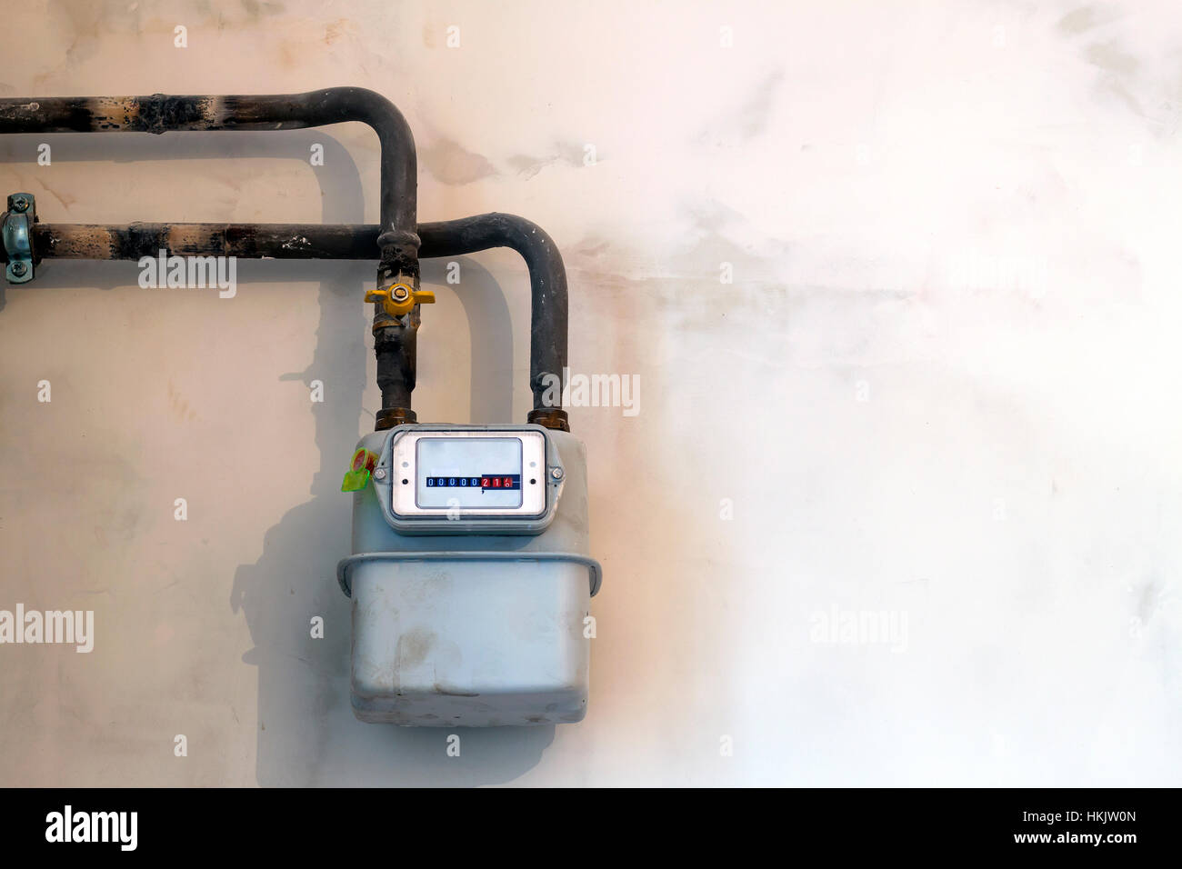 Gas meter in a house under renewal. Indoor gas meter used for measuring ...