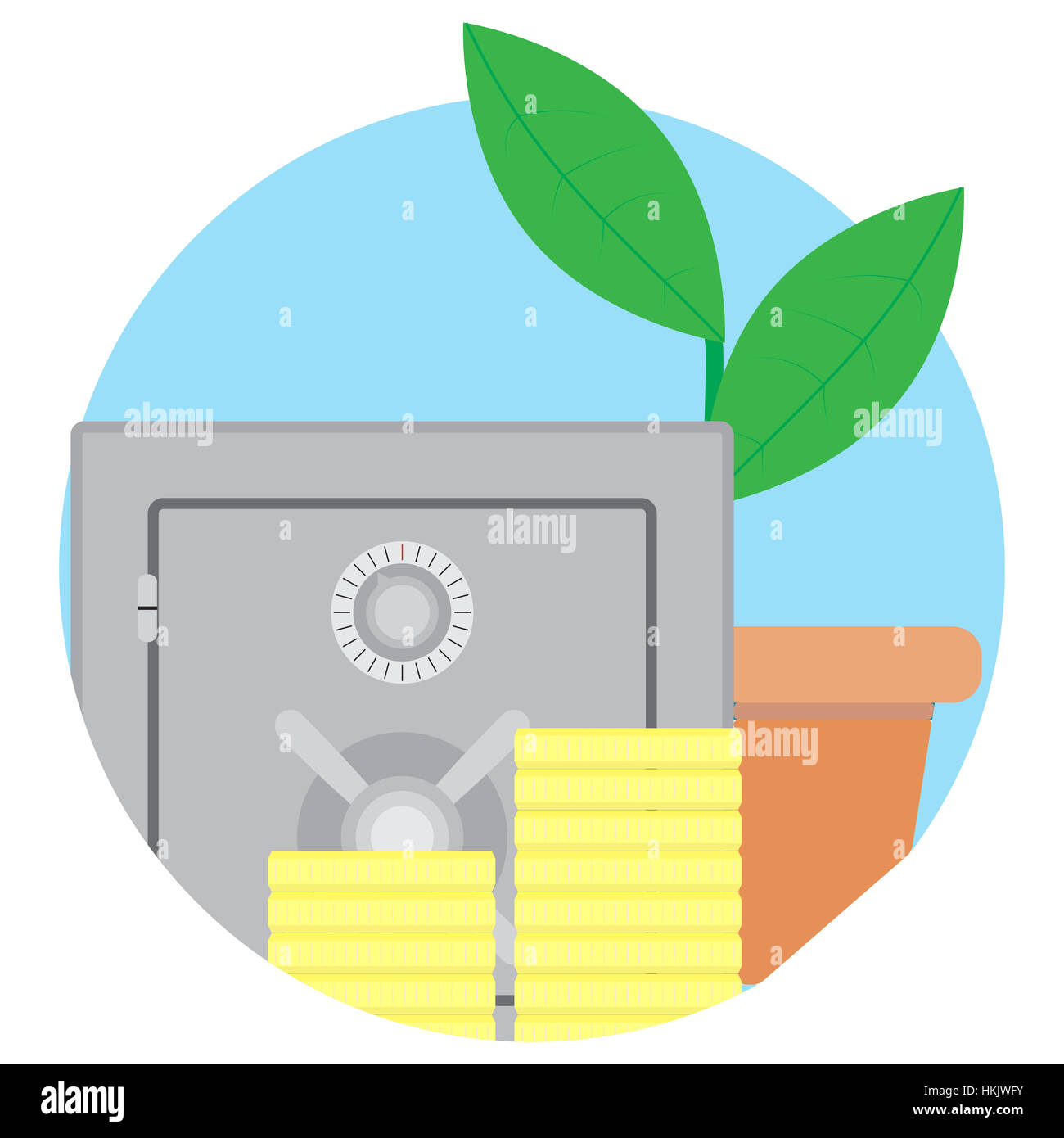 Safety deposit box, contribution growth icon vector. Stack of gold coin ...