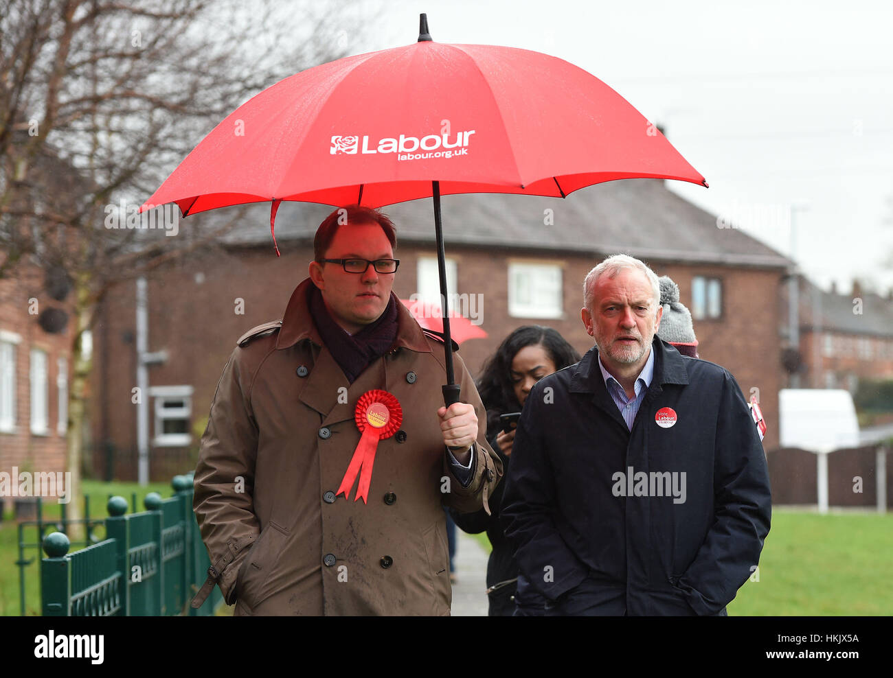 Labour Party leader Jeremy Corbyn (right) and candidate Gareth Snell ...