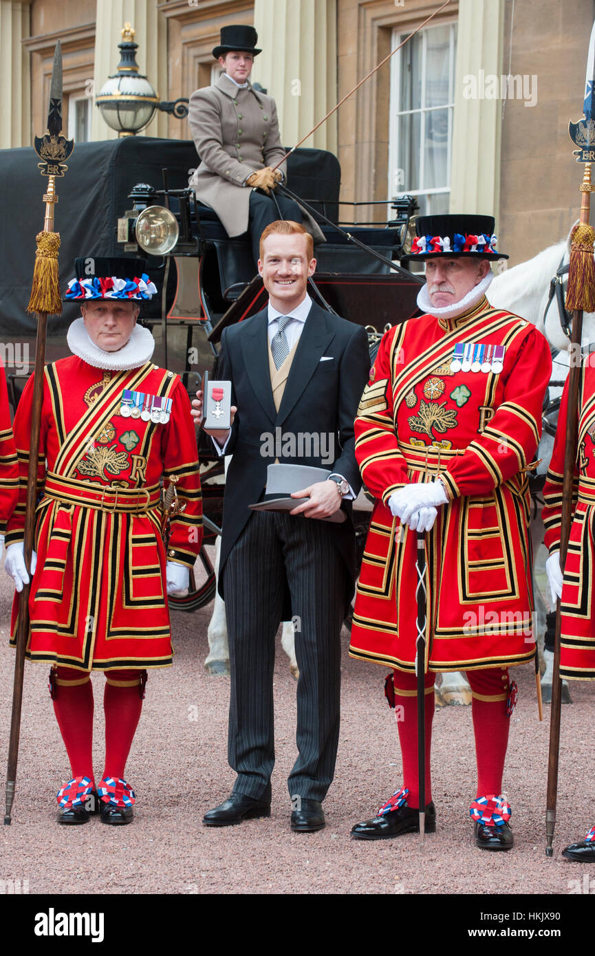 Long jumper Greg Rutherford receiving his Member of the British Empire ...