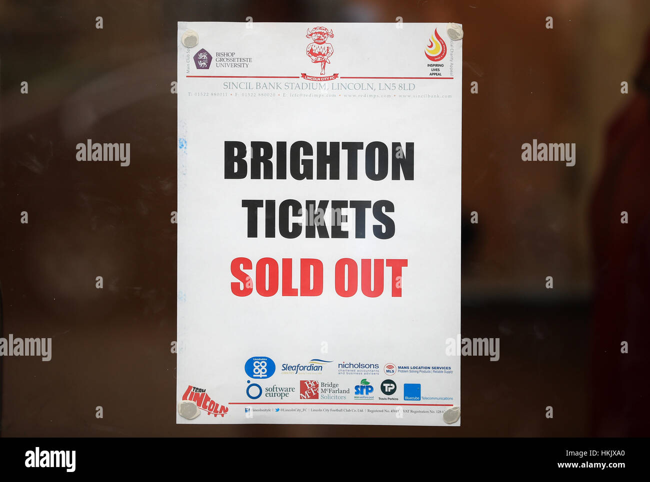 A 'Brighton Tickets, Sold Out' sign before the Emirates FA Cup, fourth ...