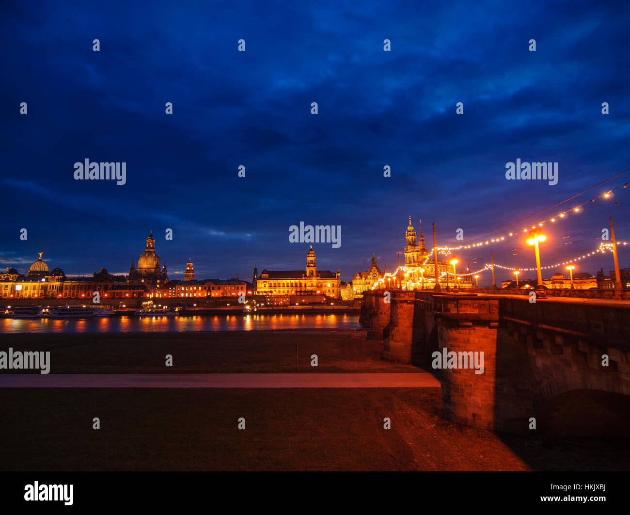 Dresden: View of the old town with Frauenkirche and Hofkirche, on the ...