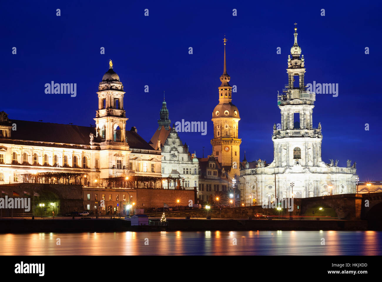 Dresden: View of the old town with a stately home, castle, court church ...