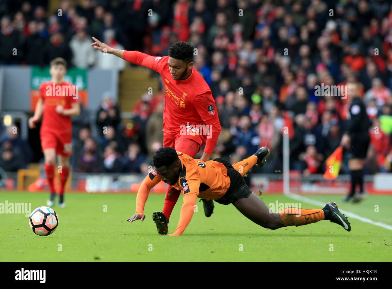 Liverpool's Joe Gomez (left) and Wolverhampton Wanderers' Nouha Dicko ...