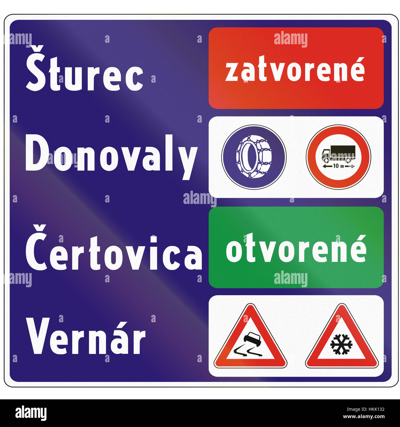 Road sign used in Slovakia - Notice on the state of roads. Zatvorene ...