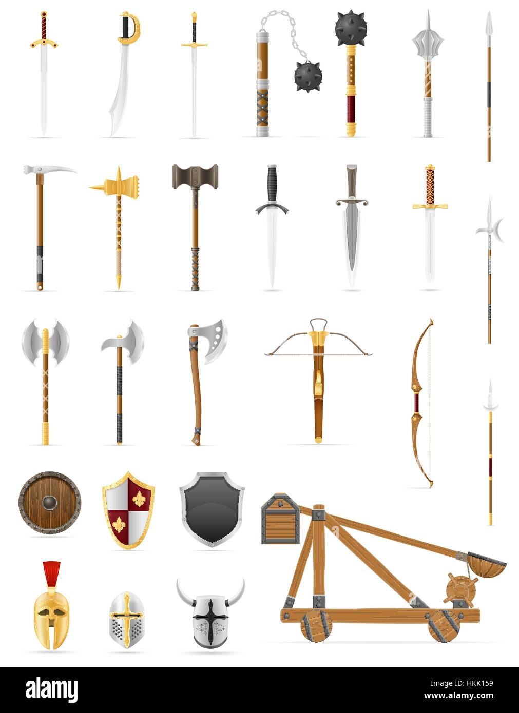 ancient battle weapons set icons stock illustration isolated on white ...
