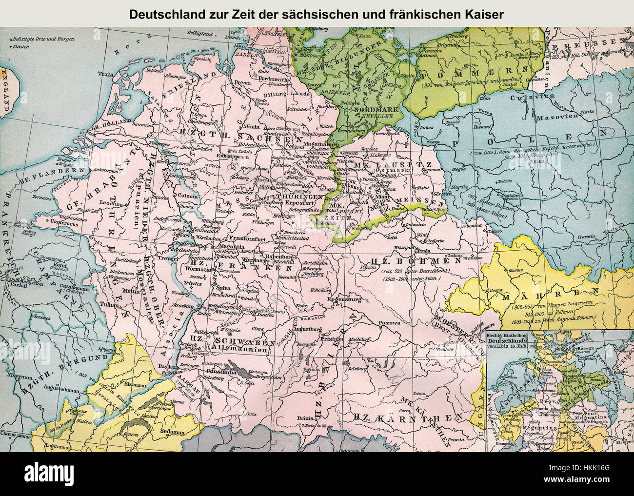Historical map of Germany during the period of the Saxon Frankish ...
