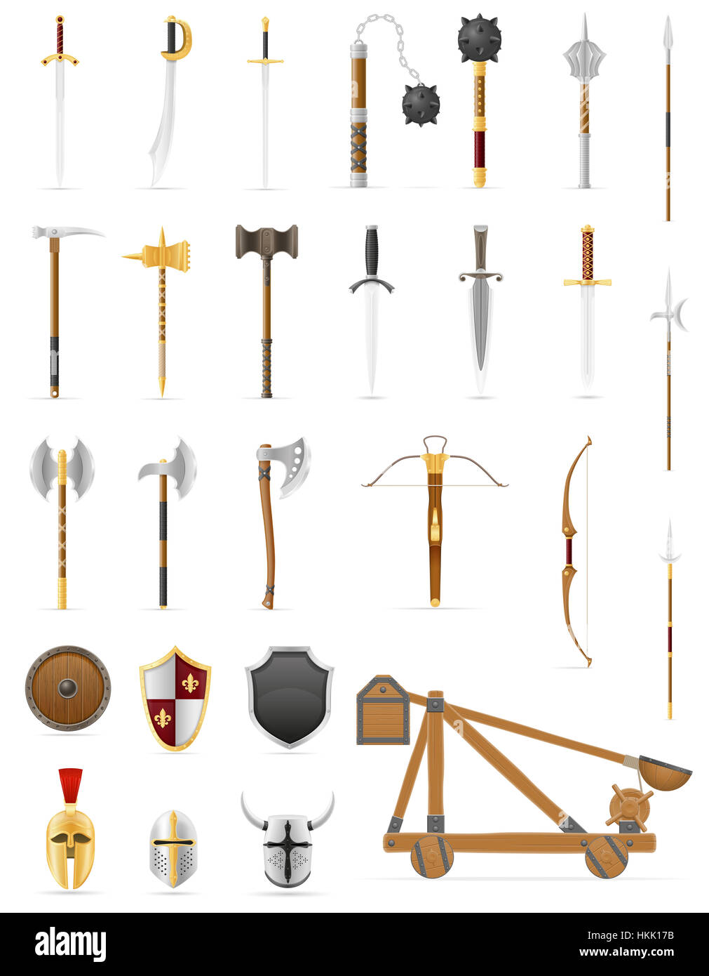 ancient battle weapons set icons stock illustration isolated on white ...