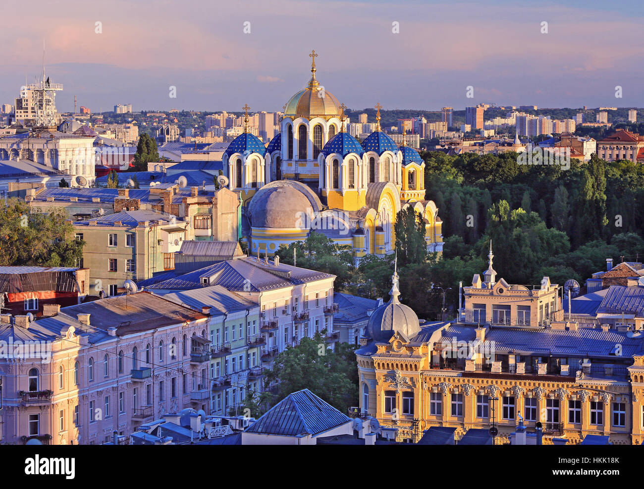 Kiev panorama with Volodymyrsky cathedral, Kiev, Ukraine Stock Photo ...