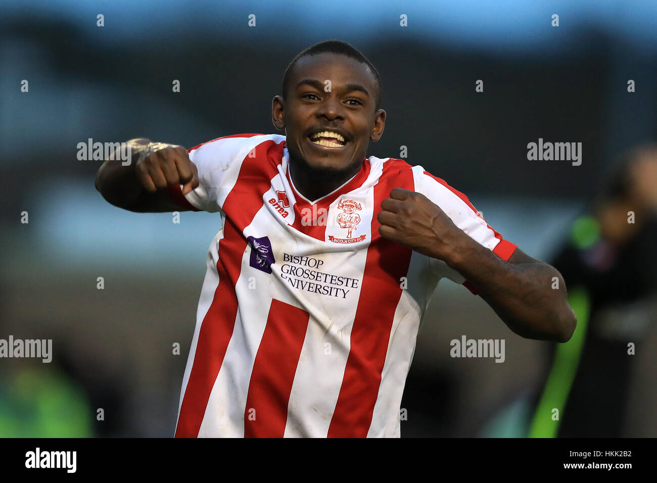 Lincoln City's Theo Robinson celebrates after Brighton's Fikayo Tomori ...