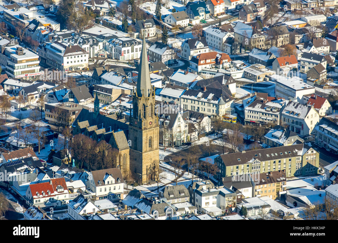 Warstein center in snow with church St. Pancratius, Warstein, Sauerland ...