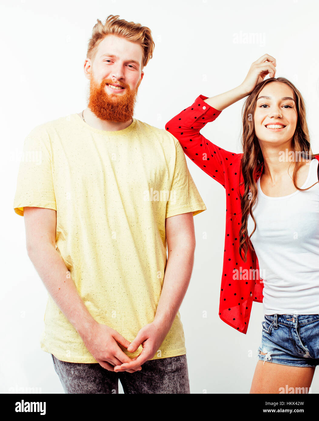 young attractive couple together having fun happy smiling isolated on ...