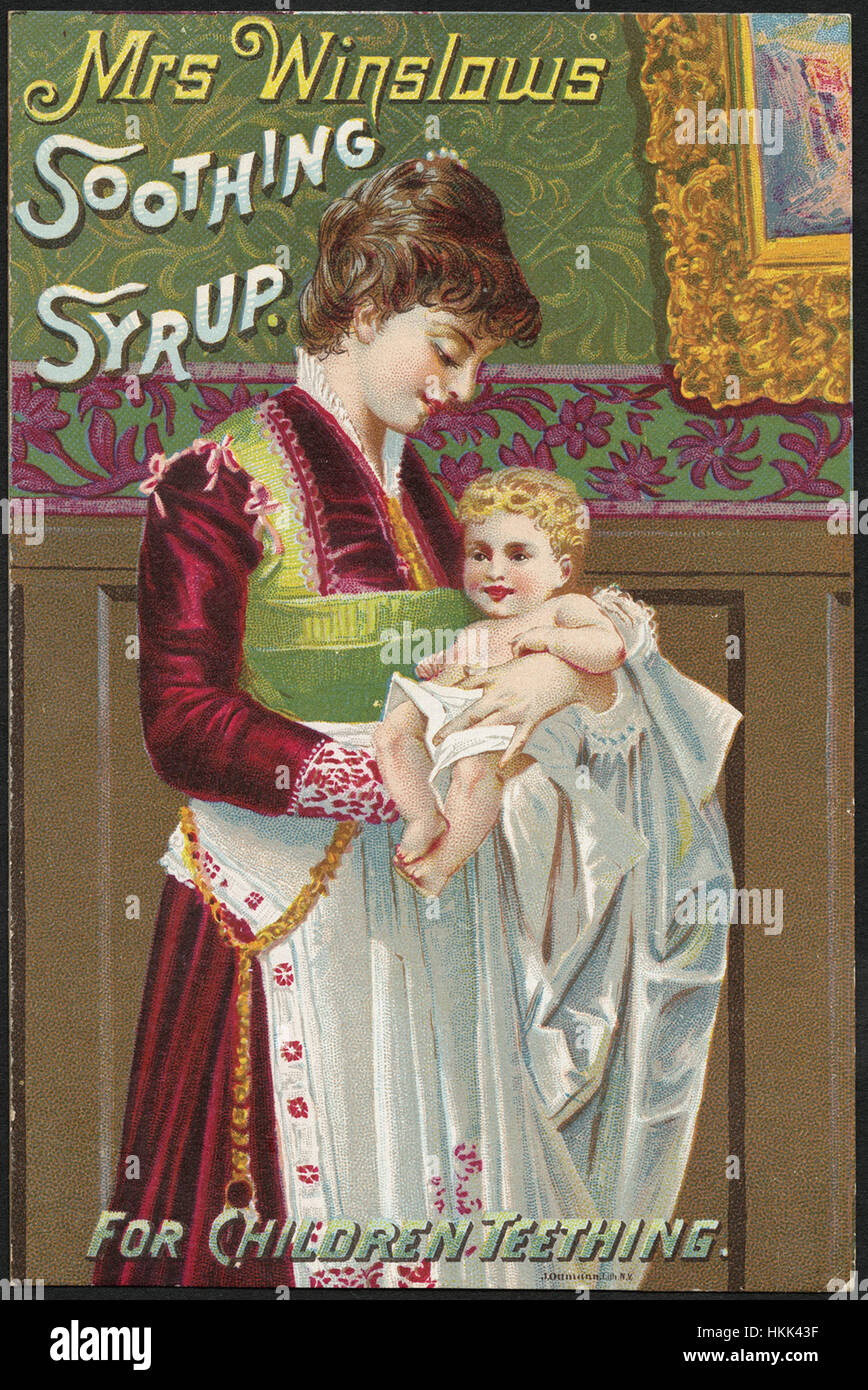 Mrs Winslows Soothing Syrup for children teething. (front Stock Photo ...