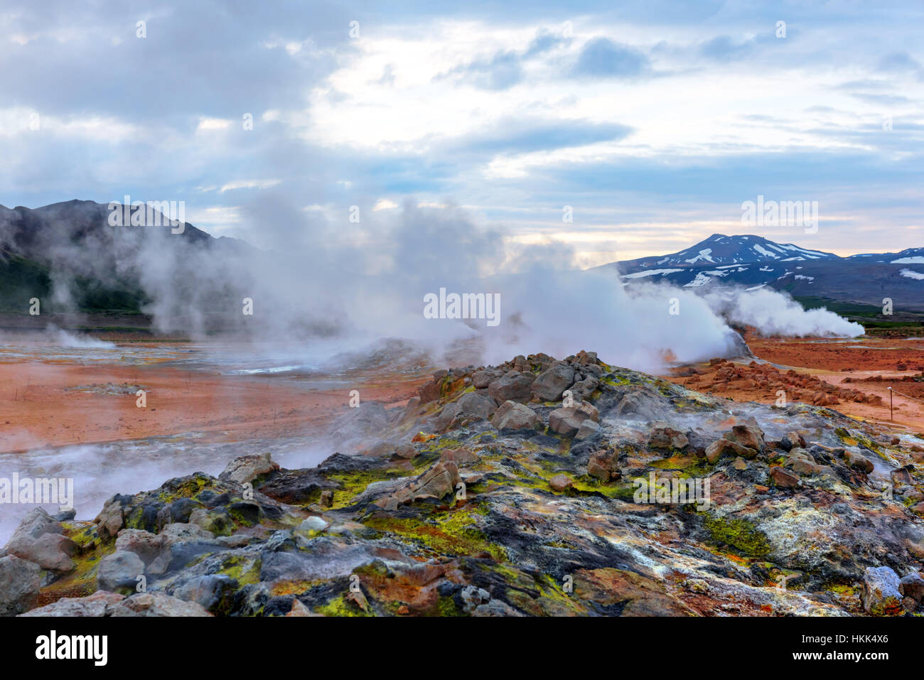 Smoking fumaroles on Hverarond valley, north Iceland, Europe Stock ...