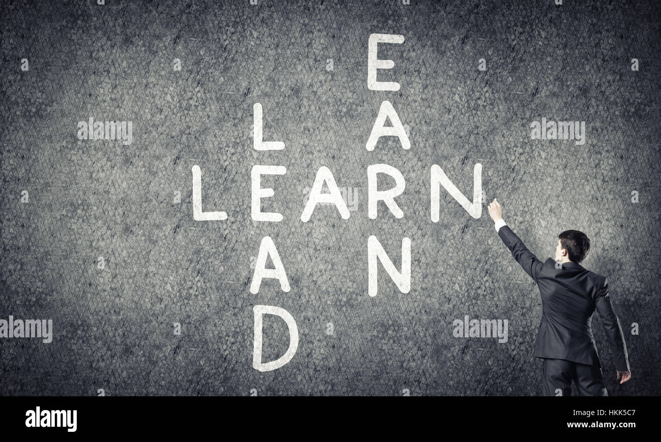 Seminar trainer draw on chalkboard Stock Photo - Alamy