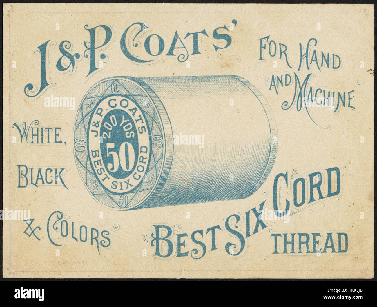 J. & P. Coats' best six cord thread, white, black and colors for hand ...