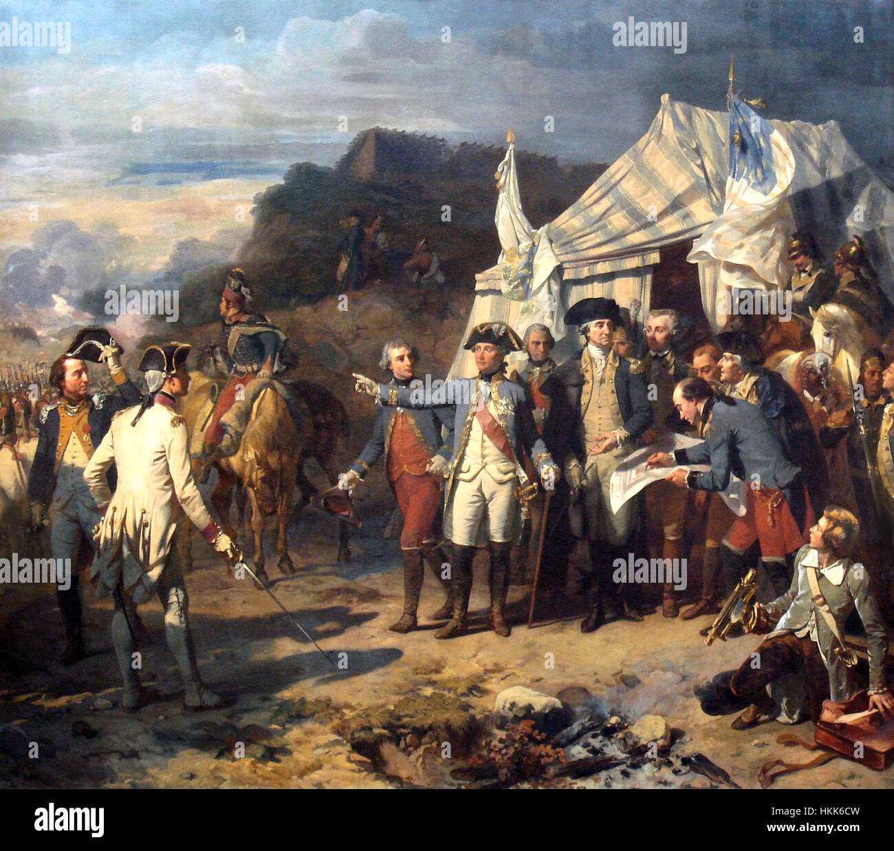 A historical painting by Auguste Couder depicting the Battle of ...