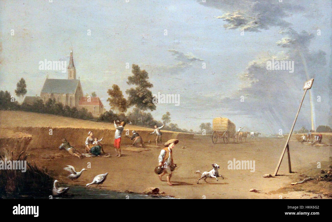 A historical painting from 1750 titled 'Die Ernte' by artist Grund ...