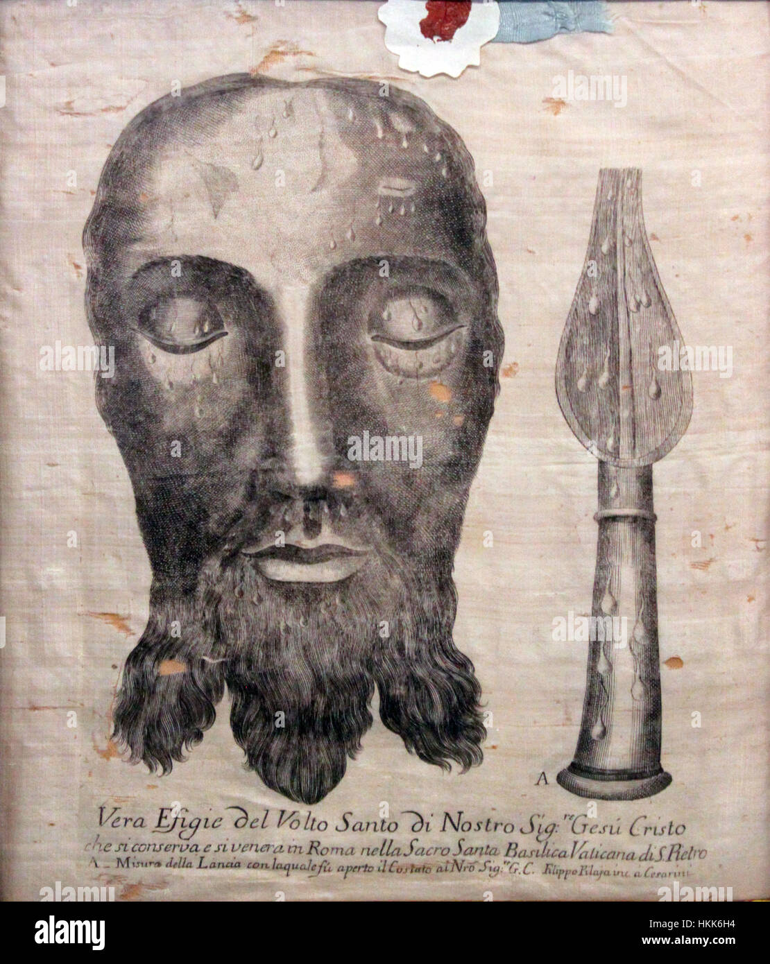 A 1775 copper engraving, 'Antlitz Christi,' which depicts the face of ...