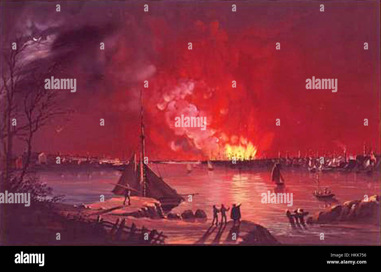 This artwork depicts the catastrophic 1835 Great Fire of New York ...