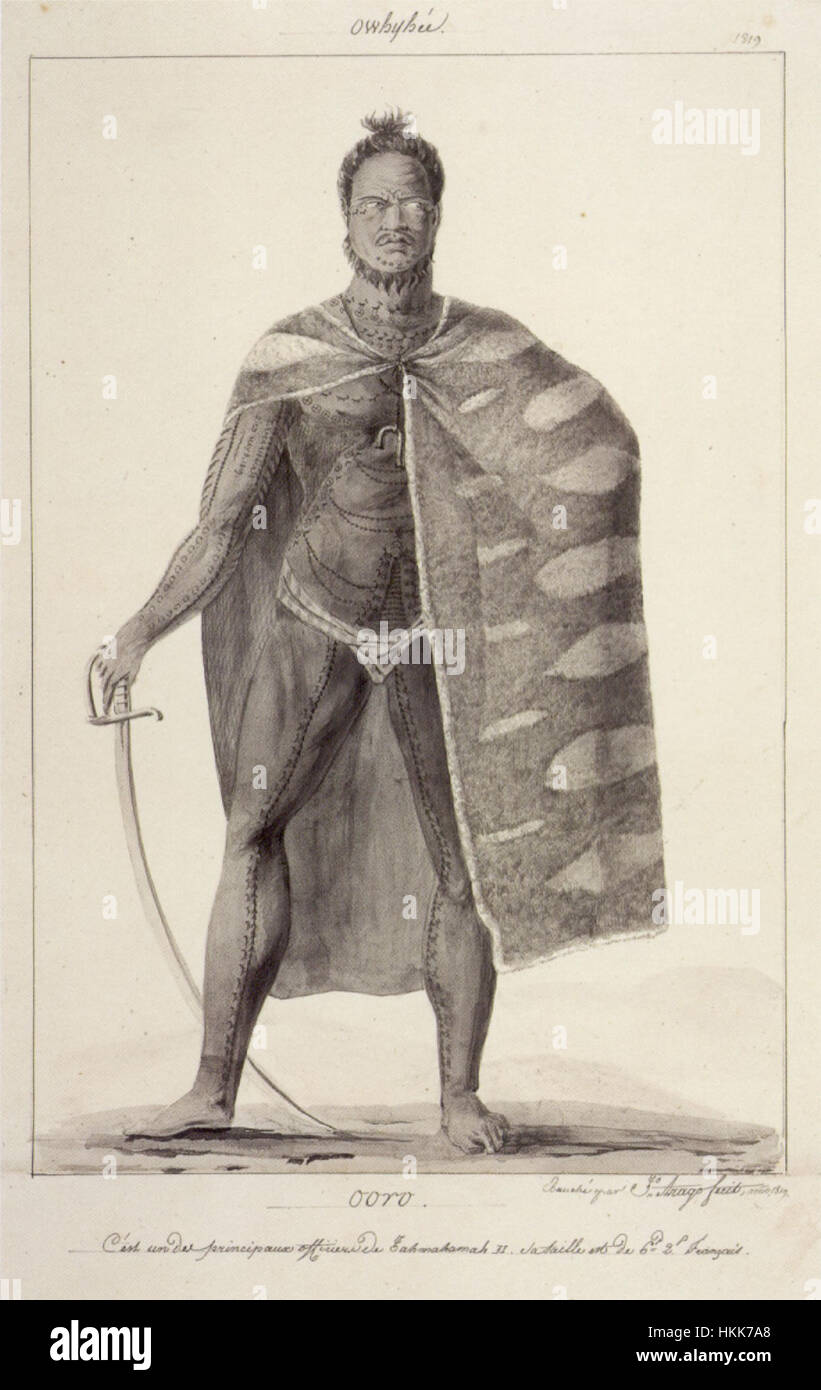 This pen and ink wash drawing by Jacques Arago from 1819 depicts Ooro ...