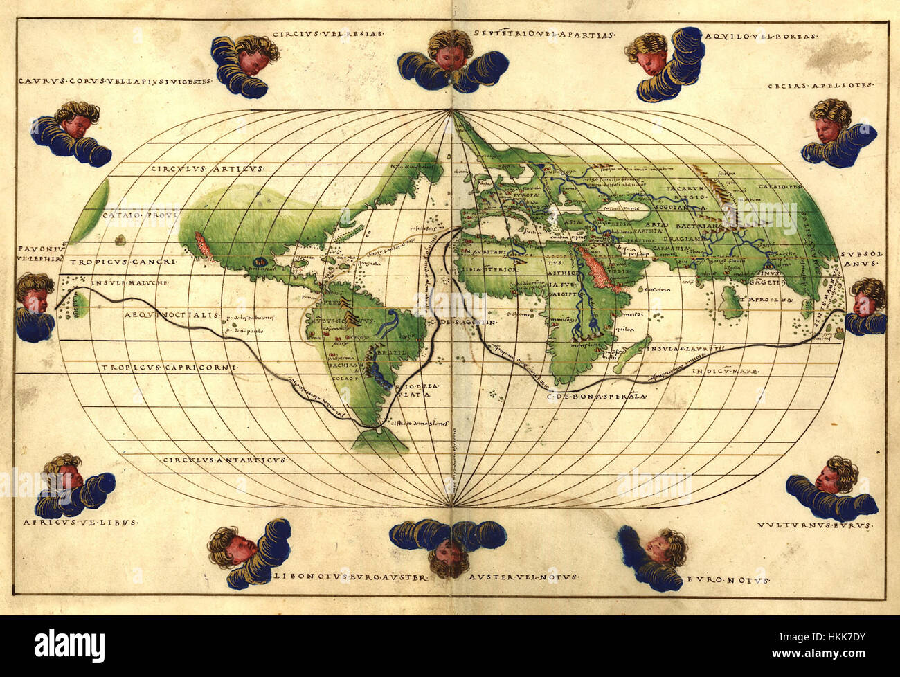 A 1544 world map by Battista Agnese, detailing geographical knowledge ...