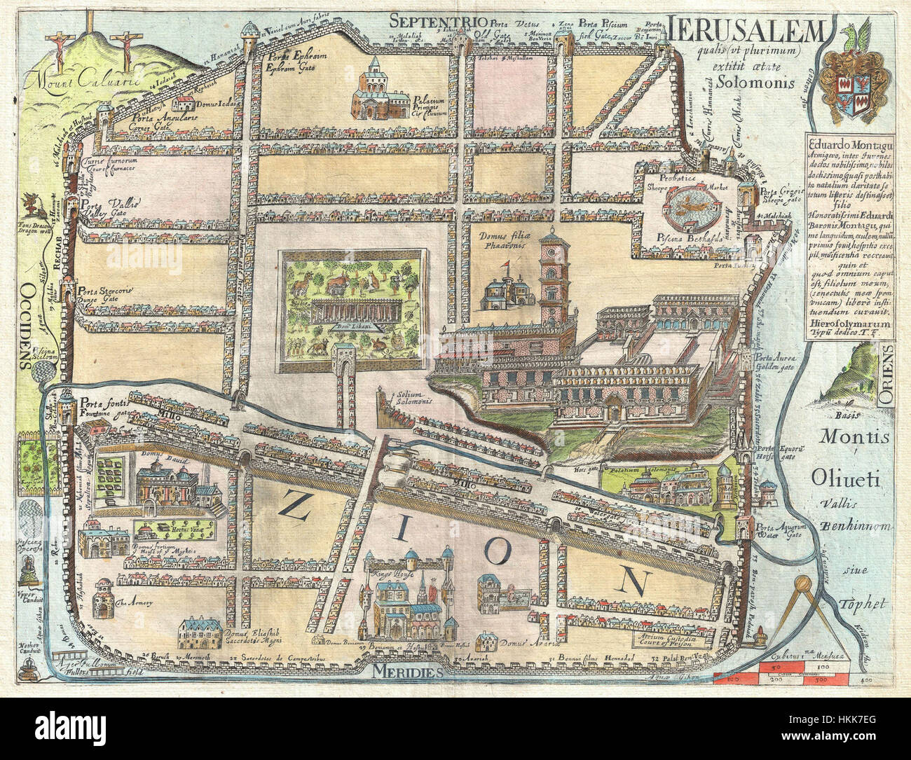 A 1650 map of Jerusalem, produced by Fuller, depicting the Holy Land ...