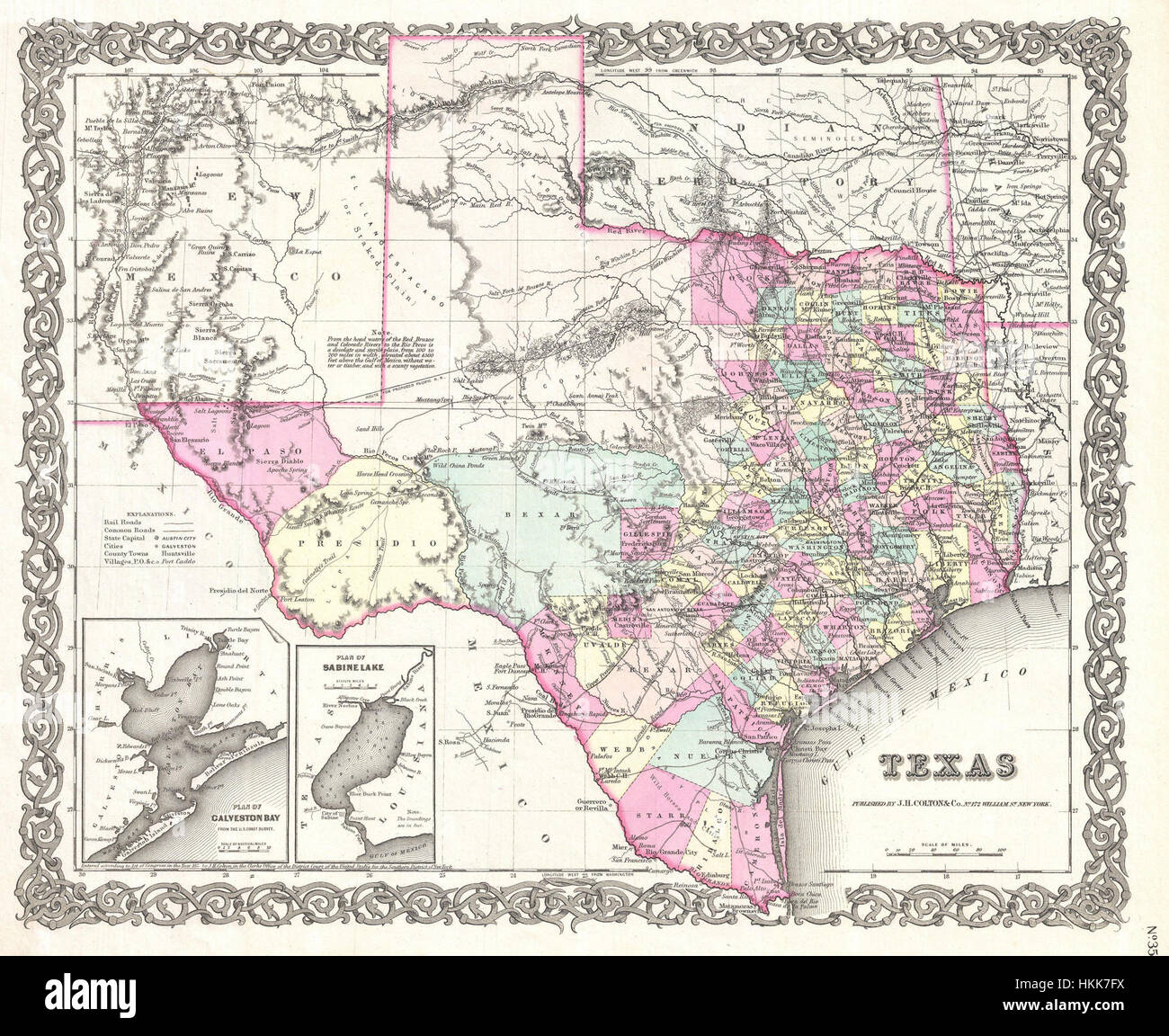 The 1855 Colton map of Texas provides a detailed geographical view of ...