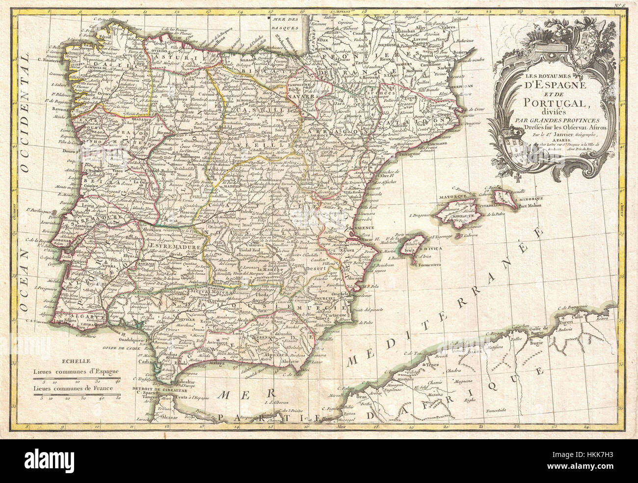 The 1775 map of Spain and Portugal by Janvier offers a historical ...